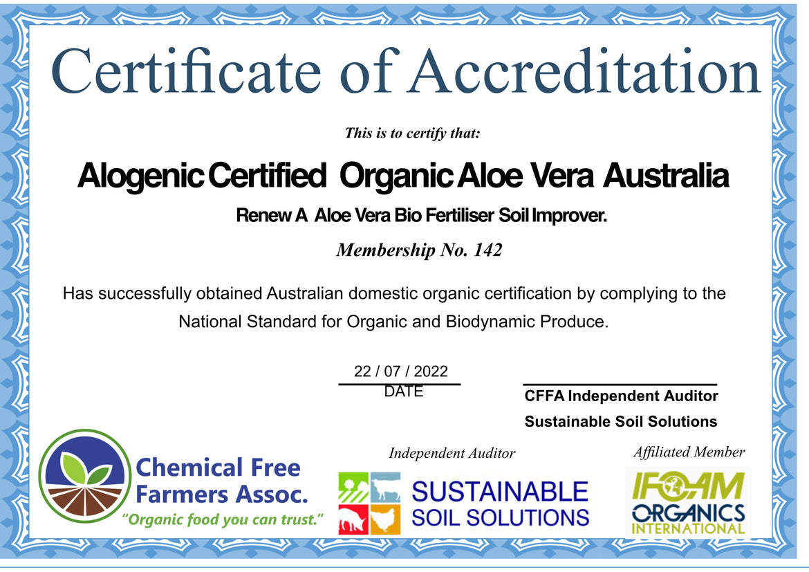 Certifications - Alogenic Certified Organic Aloe Vera Australia